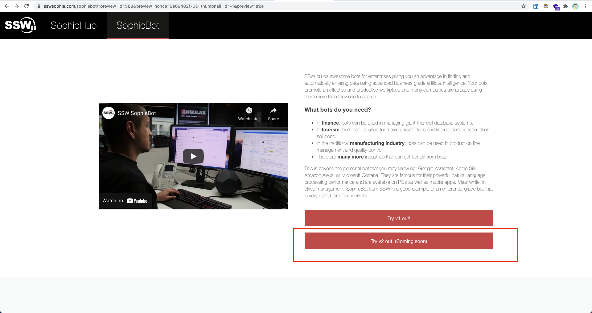 WordPress - Create a page for the new bot · Issue #120 · SSWConsulting/SSW.SophieBot · GitHub