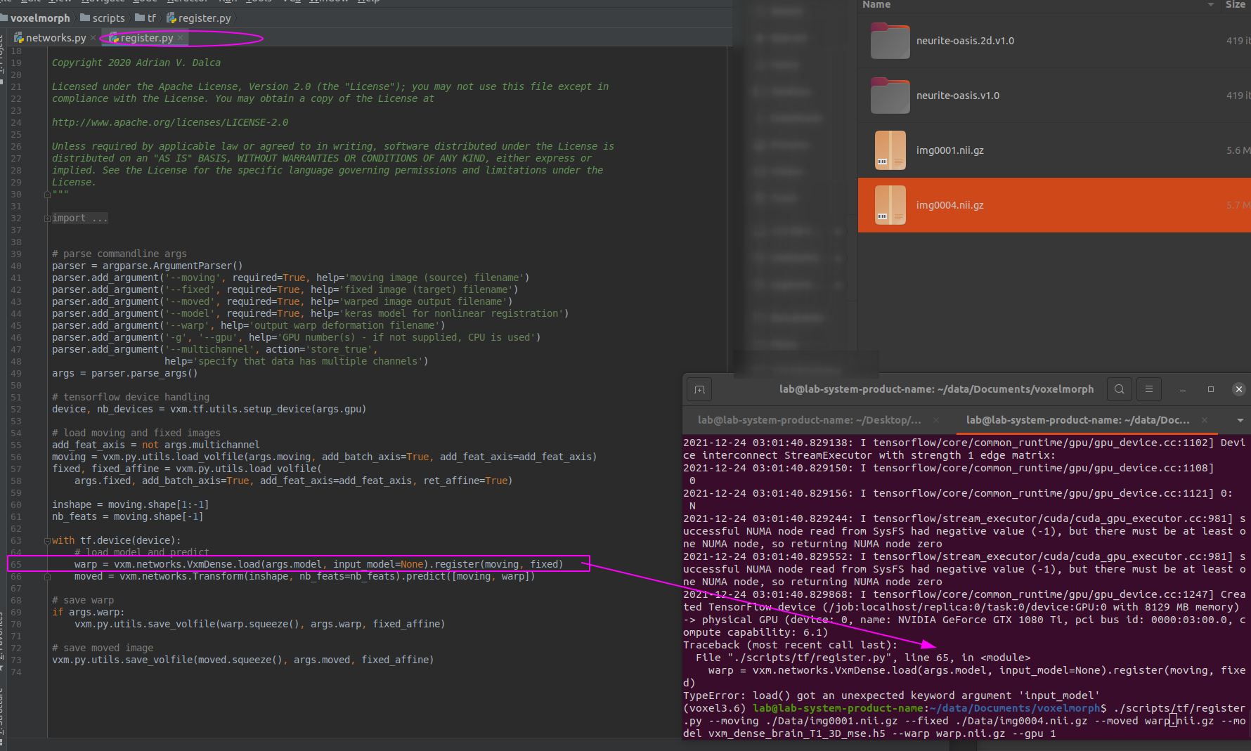 Error while trying to register with Voxelmorph · Issue #378 · voxelmorph/voxelmorph · GitHub