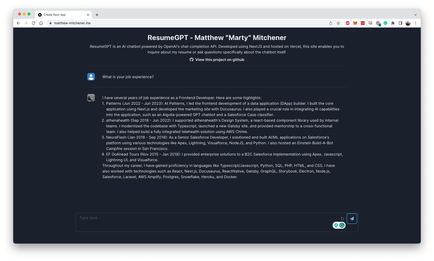 GitHub - omniphx/resume-gpt: ResumeGPT is a NextJS app that features a GPT powered chatbot that ...