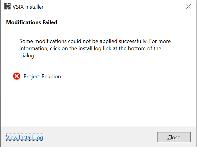 VSIX Installer installation failed for install reunion · Issue #3025 · microsoft/WindowsAppSDK ...