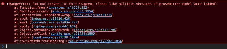 Can not convert to a Fragment (looks like multiple versions of prosemirror-model were loaded ...