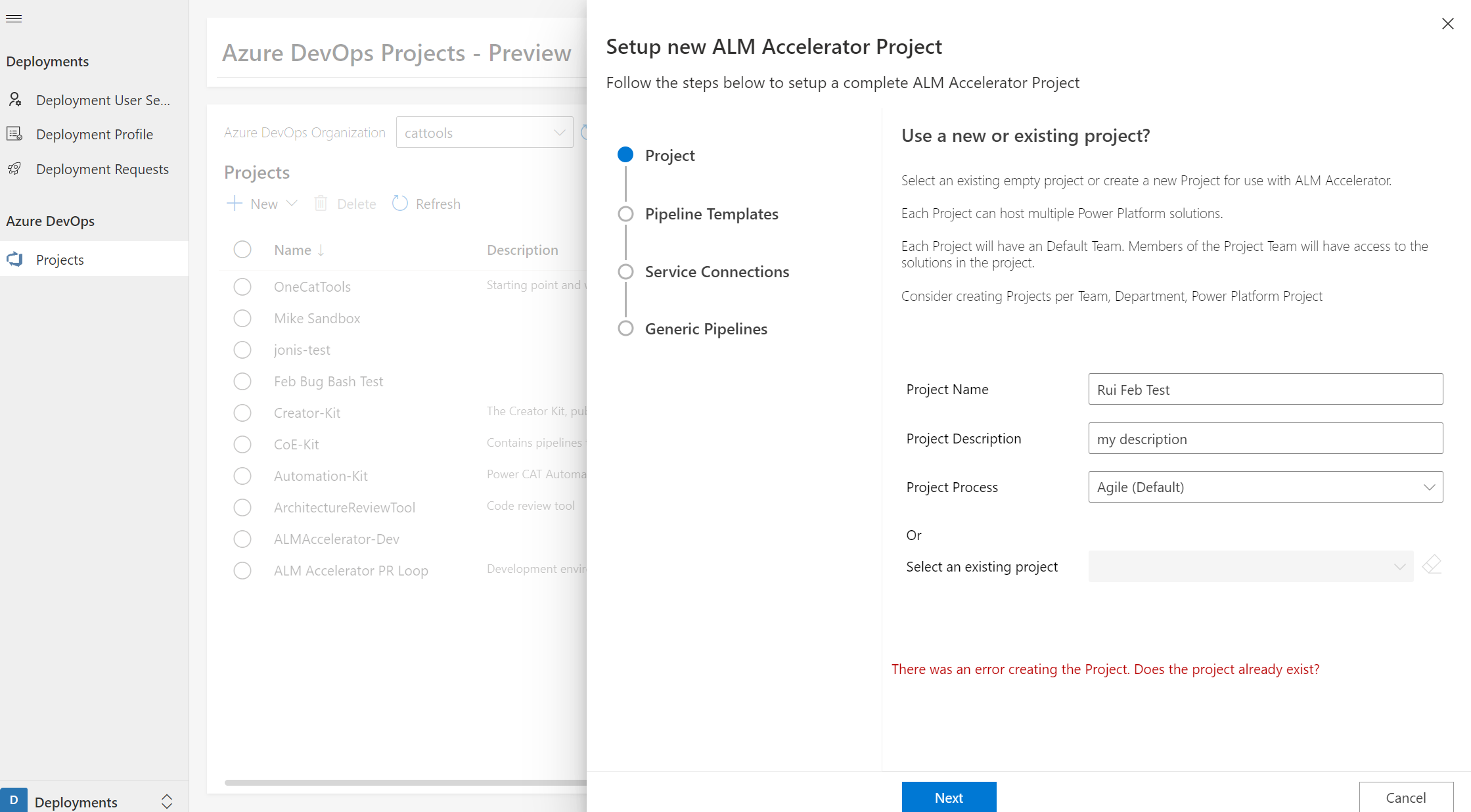 Changing the "Project Process" in "Setup new ALM Project" is not triggering validation · Issue ...
