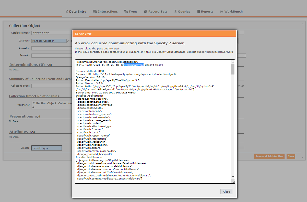 TreatmentEvent table does not exist · Issue #1126 · specify/specify7 · GitHub