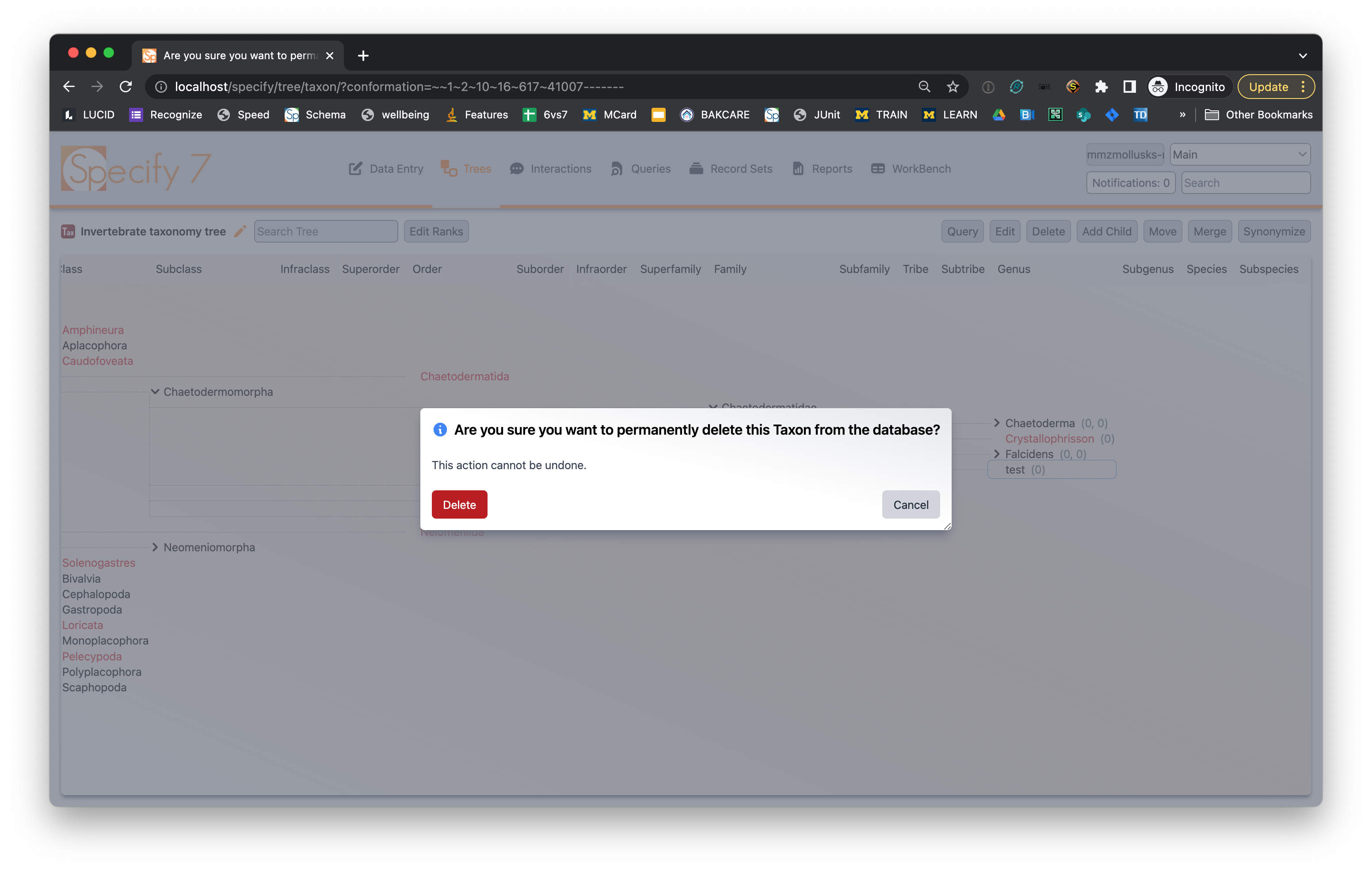 Improve the delete taxon node confirmation dialog · Issue #2854 · specify/specify7 · GitHub