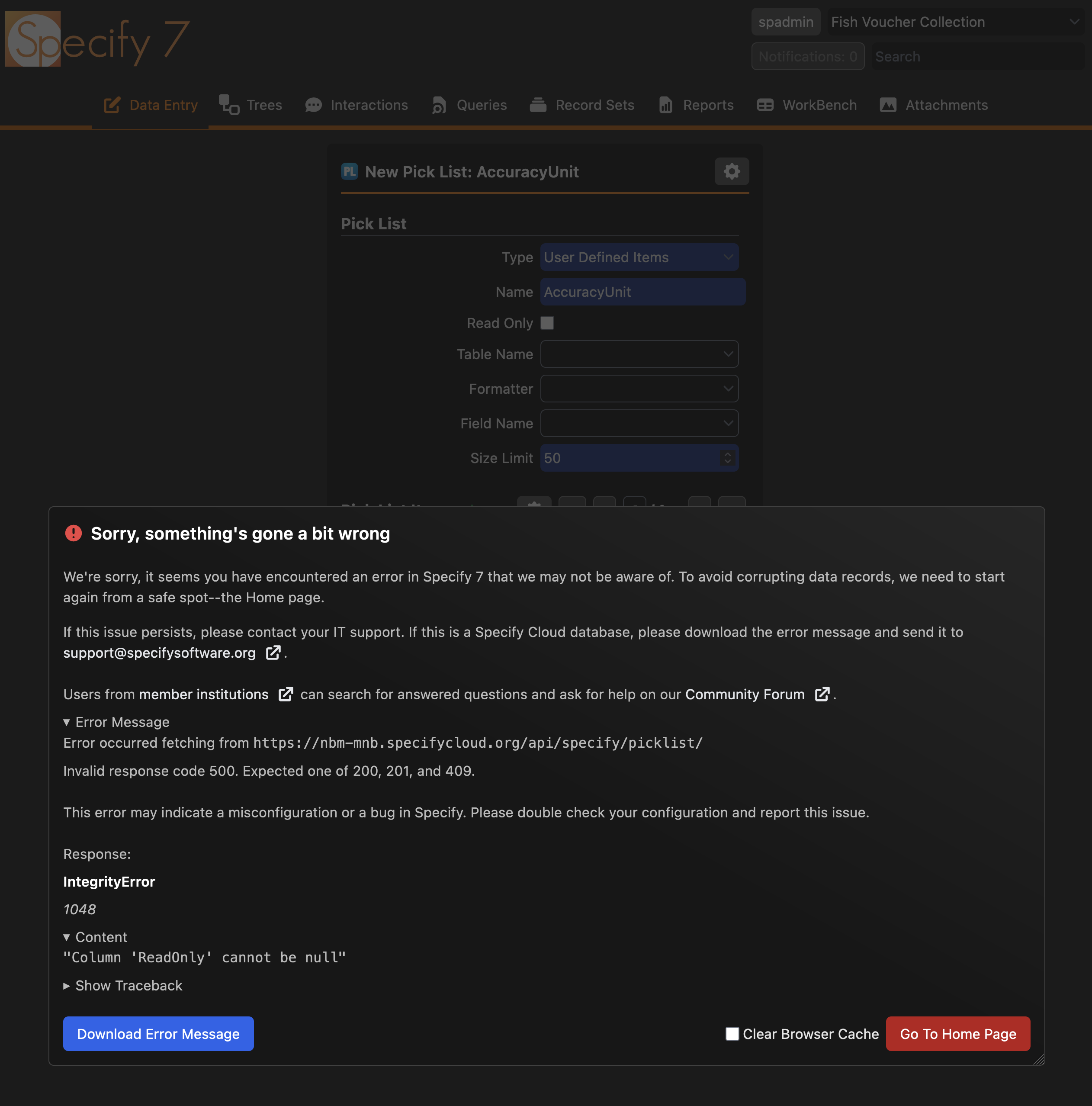 IntegrityError when creating a new taxon record · Issue #2868 · specify/specify7 · GitHub