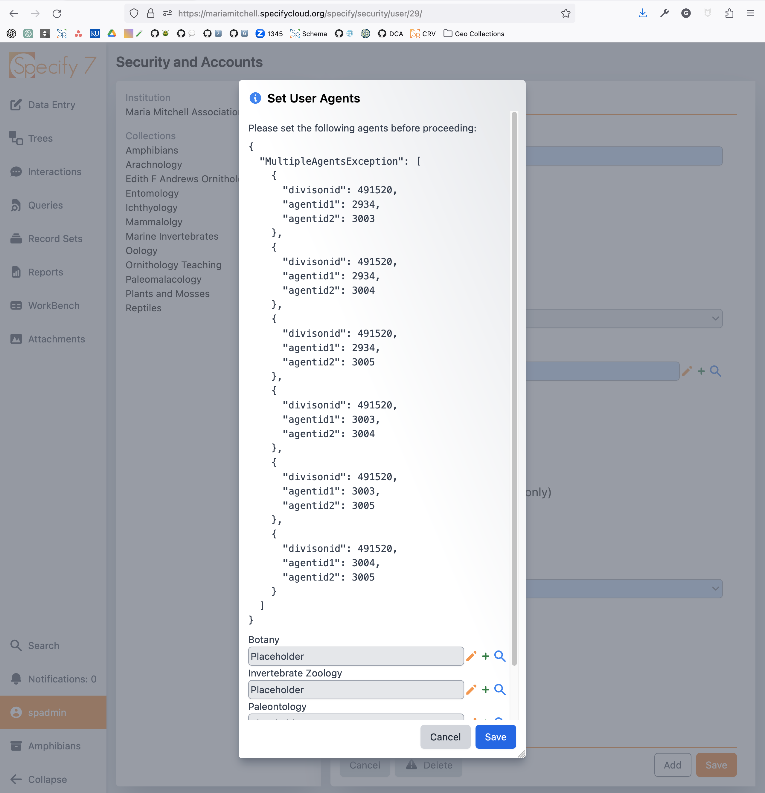 Cannot set batch of agents for collection access · Issue #2405 · specify/specify7 · GitHub