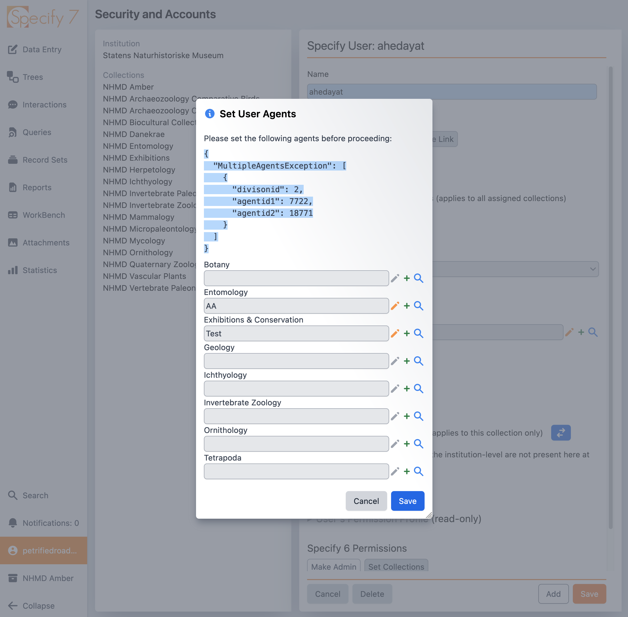 Cannot set batch of agents for collection access · Issue #2405 · specify/specify7 · GitHub