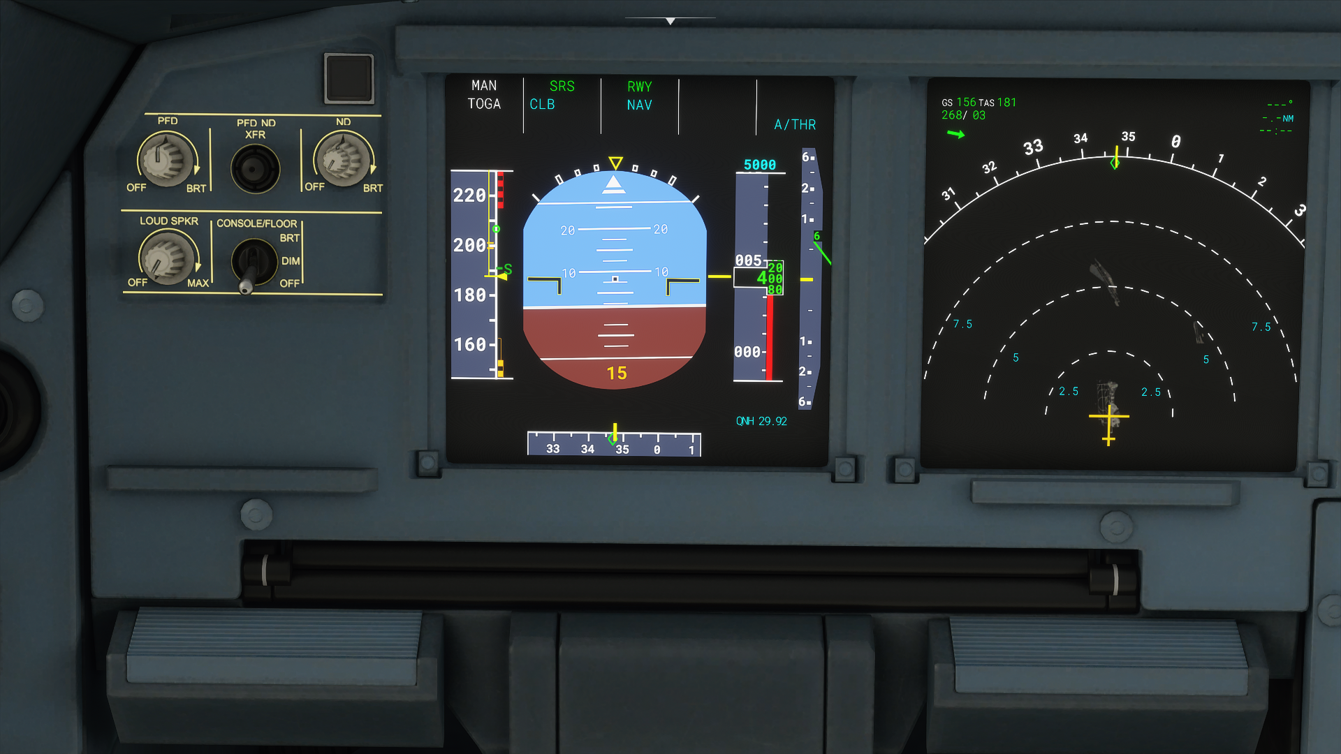 The pitch lines do not match the horizon line on the PFD, they move ...