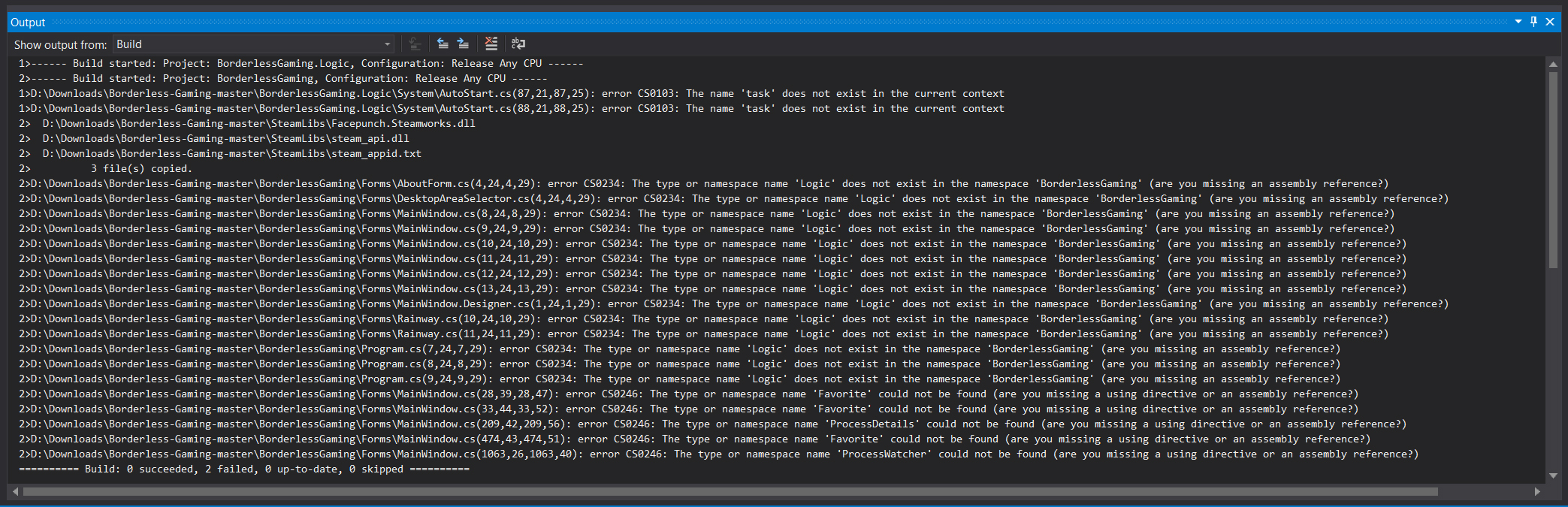 Cant build: error CS0234 · Issue #423 · Codeusa/Borderless-Gaming · GitHub