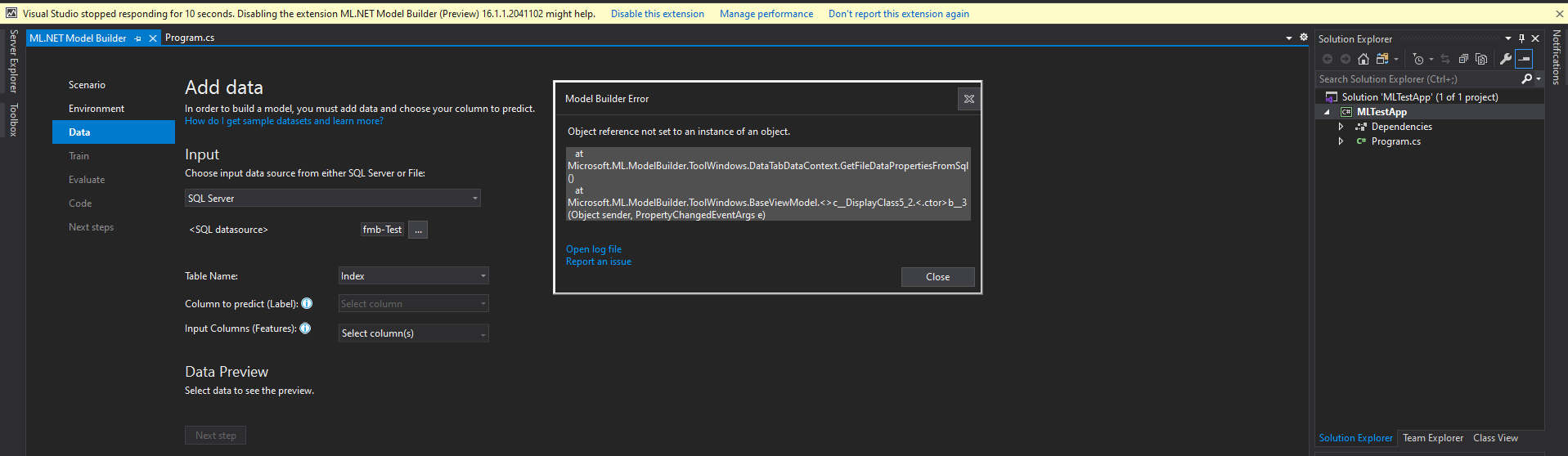 Model builder error - Object reference not set to an instance of an object. · Issue #970 ...