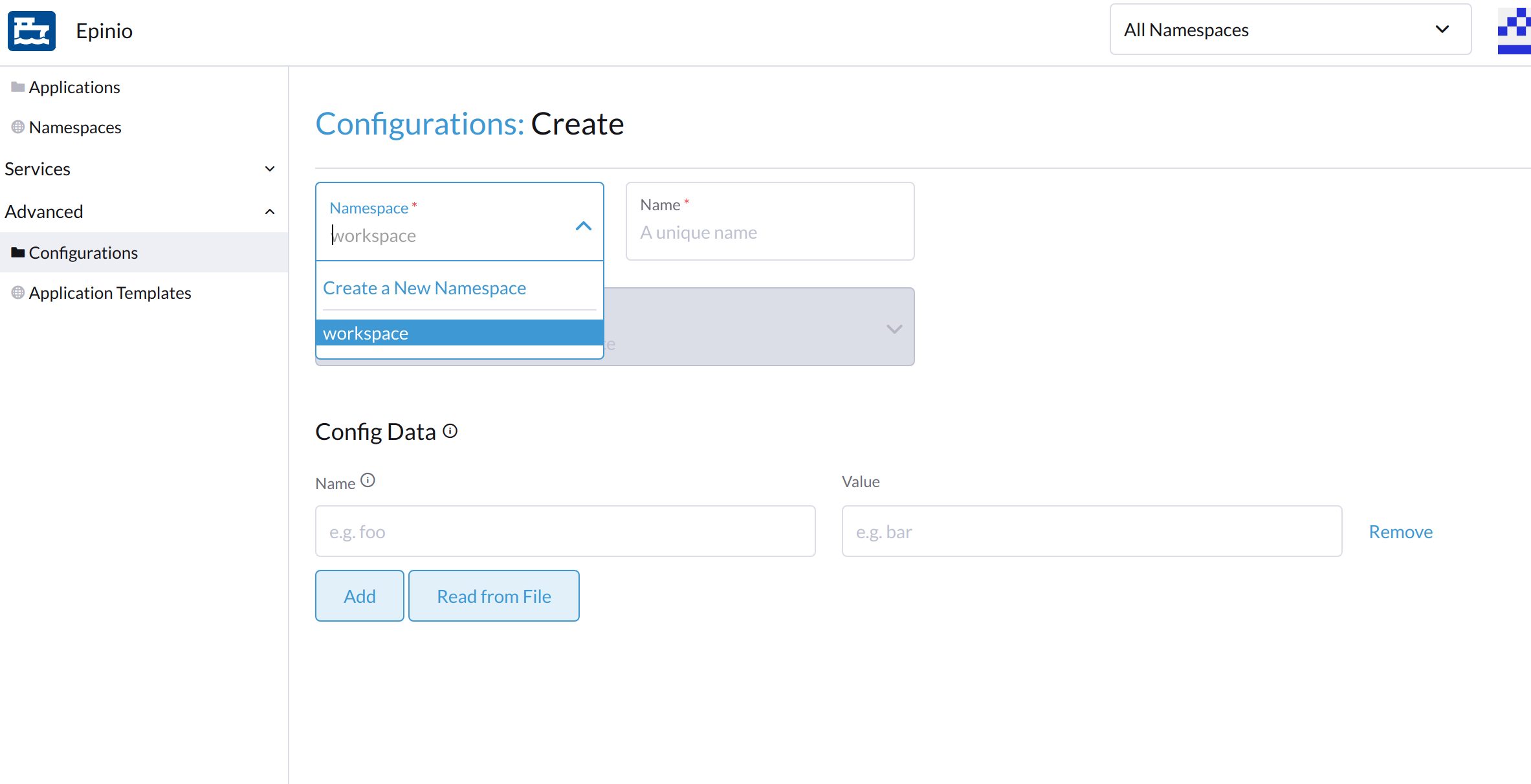 Ui Cannot Create A Namespaced Resource When There Are No Namespaces · Issue 137 · Epinioui 