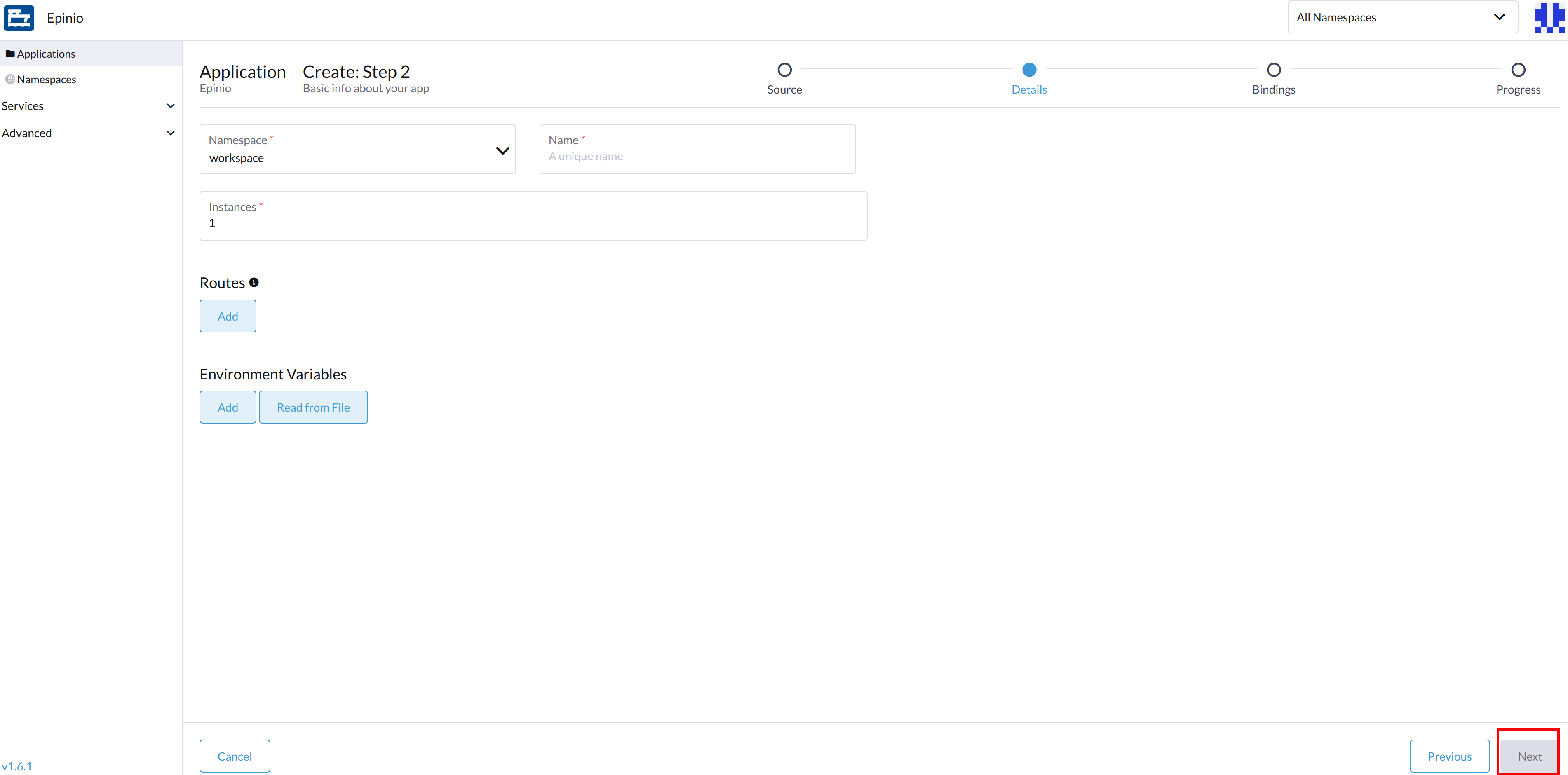 [ui] Next Button Disabled After Going Back In Application Create Step · Issue 181 · Epinio Ui