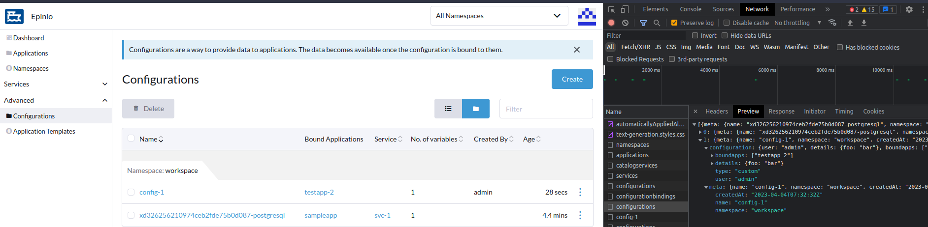 [UI] Get a 500 error in creating new Configuration · Issue #206 · epinio/ui · GitHub