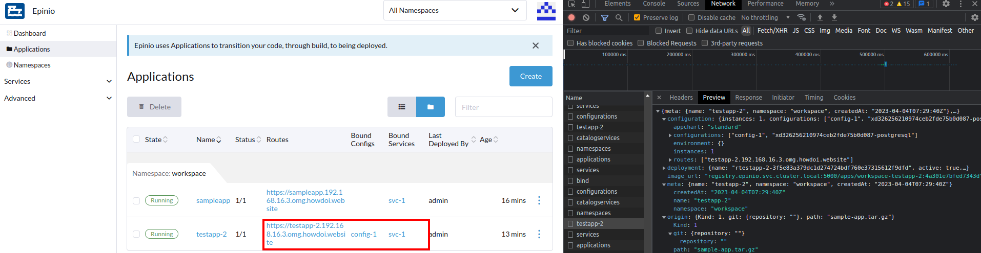 [UI] Get a 500 error in creating new Service with Application bound · Issue #207 · epinio/ui ...
