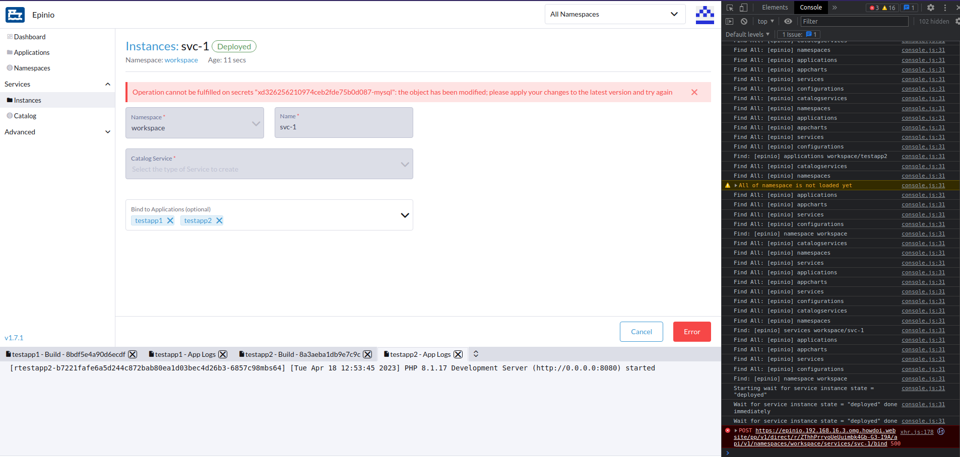 Binding 2 apps to a service triggers error on secrets · Issue #2223 · epinio/epinio · GitHub