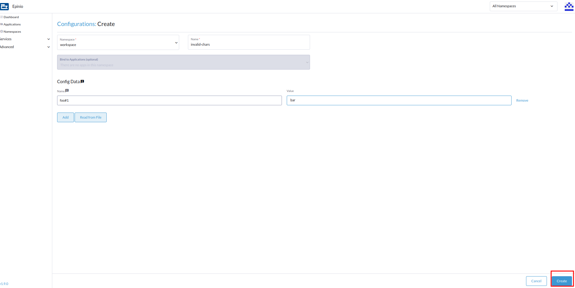 Ui Display Ui Warning When Config Data Names Contains Invalid Characters · Issue 262 · Epinio