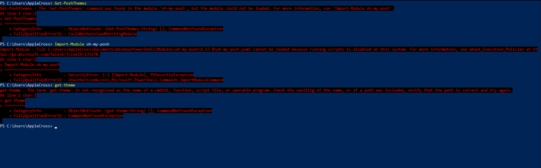 Get-PoshThemes command was found in the module 'oh-my-posh' · Issue ...