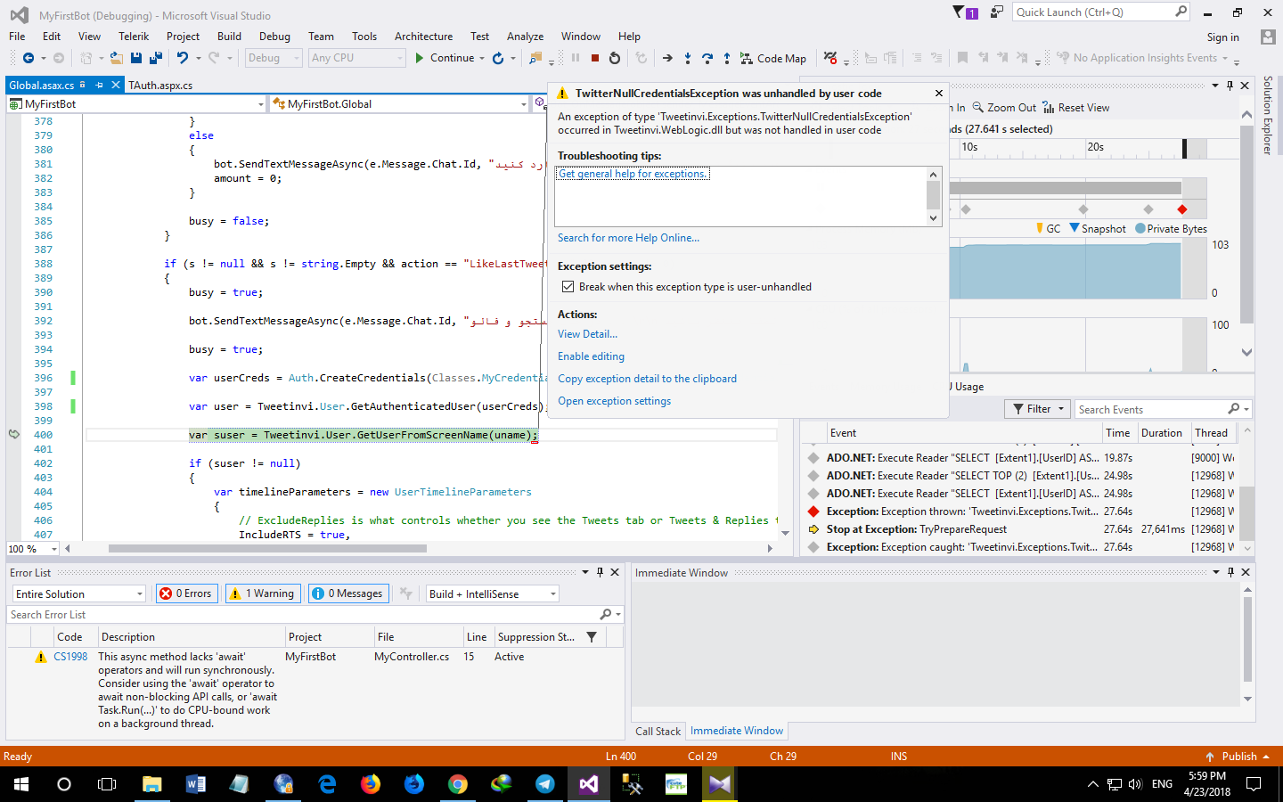 Problem with GetUserTimeline · Issue #686 · linvi/tweetinvi · GitHub