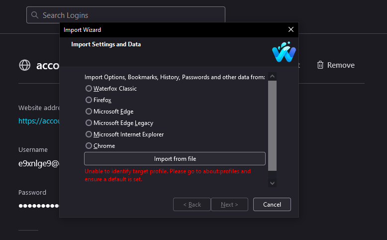 Unable to import passwords · Issue #3024 · BrowserWorks/waterfox · GitHub