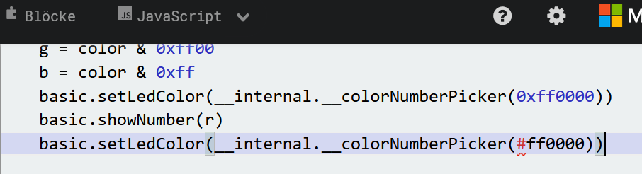 Wrong Colorcode in Javascriptmode · Issue #136 · microsoft/pxt-calliope · GitHub