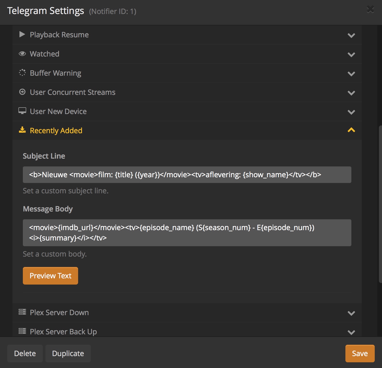 content included in Telegram notifications · Issue #83 · Tautulli ...