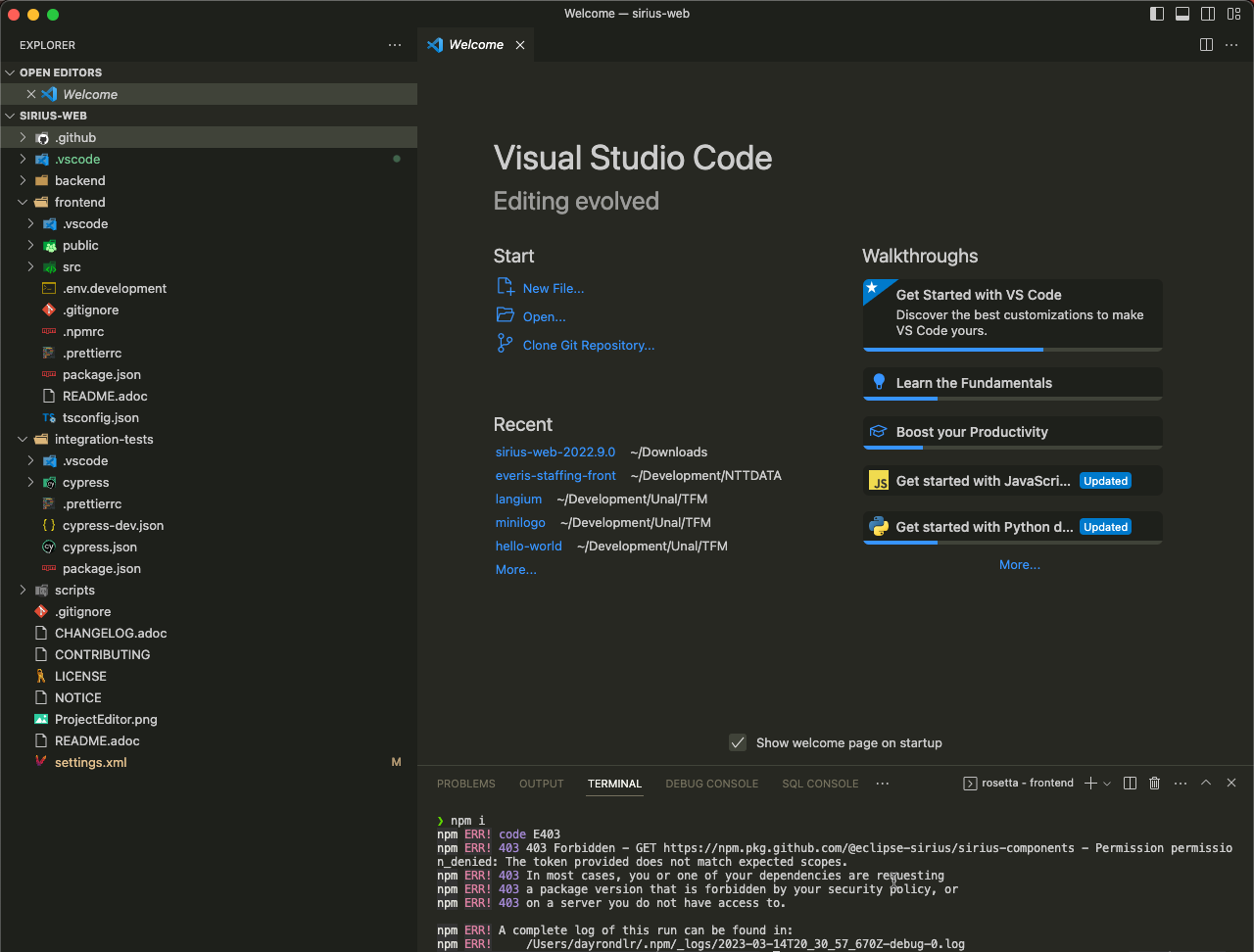 The project doesn't work locally · Issue #261 · eclipse-sirius/sirius-web · GitHub
