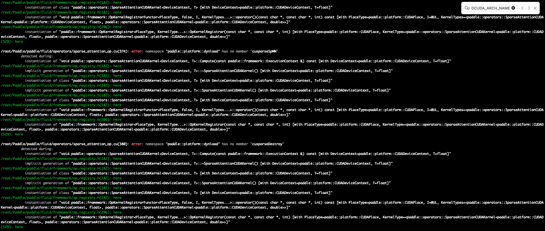 arm编译报错：error: namespace "paddle::platform::dynload" has no member "cusparseDestroy" · Issue ...