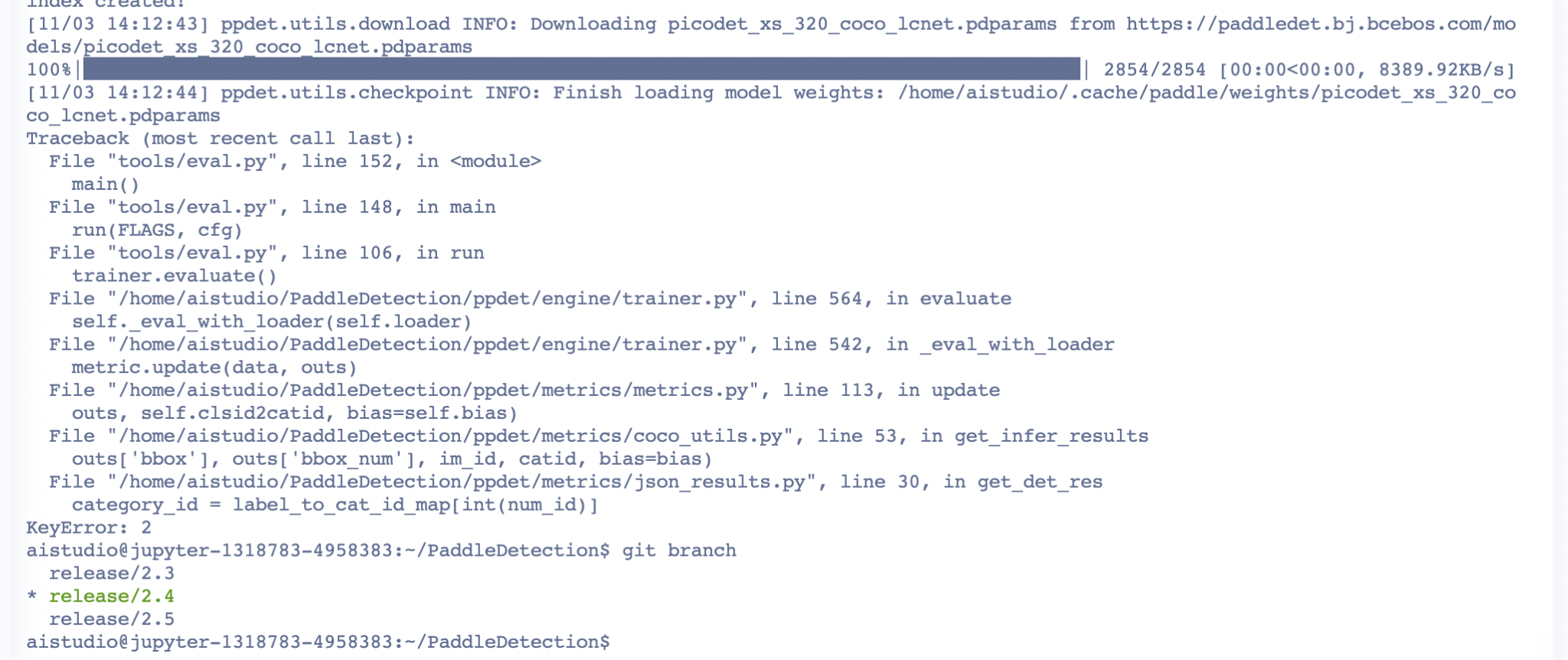 Picodet 评估报错 · Issue 7257 · Paddlepaddlepaddledetection · Github