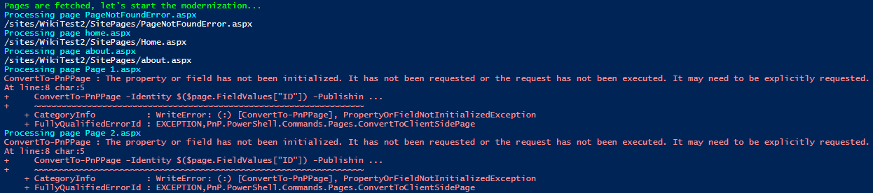 [BUG] ConvertTo-PnPPage gives 'The property or field has not been initialized' for page ...