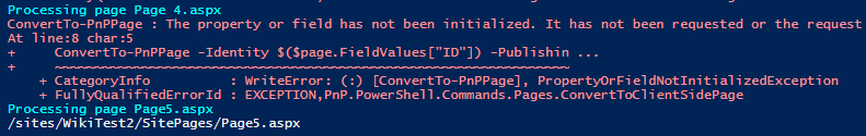 [BUG] ConvertTo-PnPPage gives 'The property or field has not been initialized' for page ...