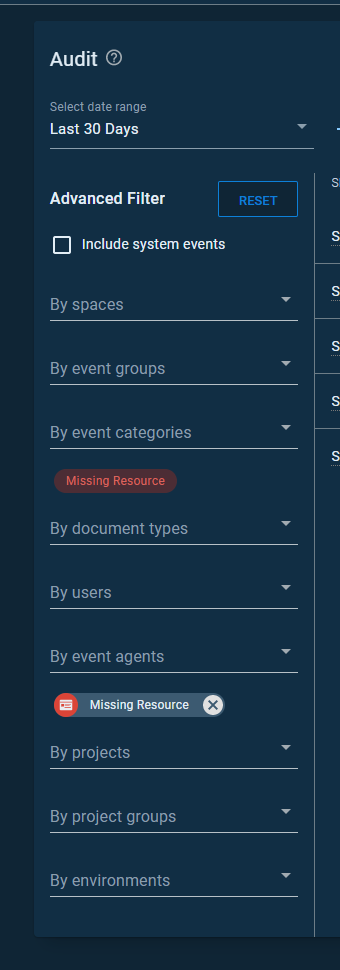 Auditing screen filters/sidebar show missing resources for deployment settings · Issue #7066 ...