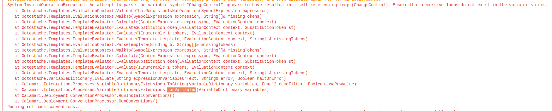 Improve recursive variable exception message · Issue #5642 · OctopusDeploy/Issues · GitHub