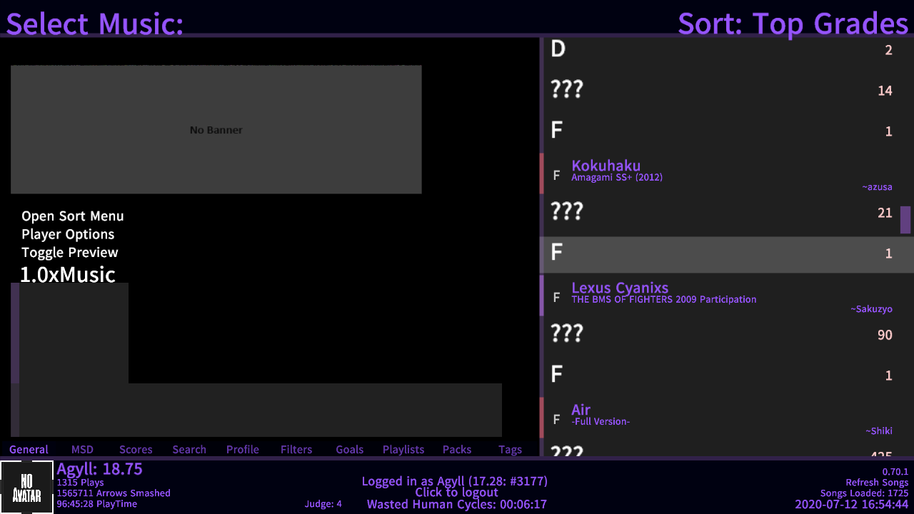 F Ranks break the "Top Grades" sort · Issue #839 · etternagame/etterna · GitHub