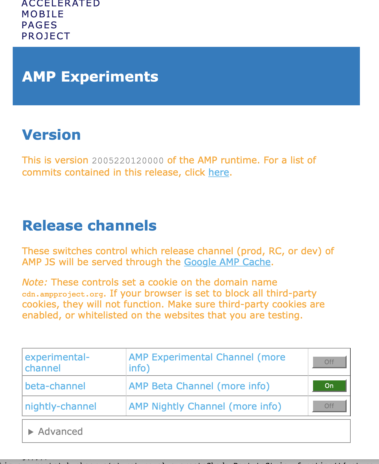 Opt-in feature of https://cdn.ampproject.org/experiments.html doesn't work on Safari MacOS ...