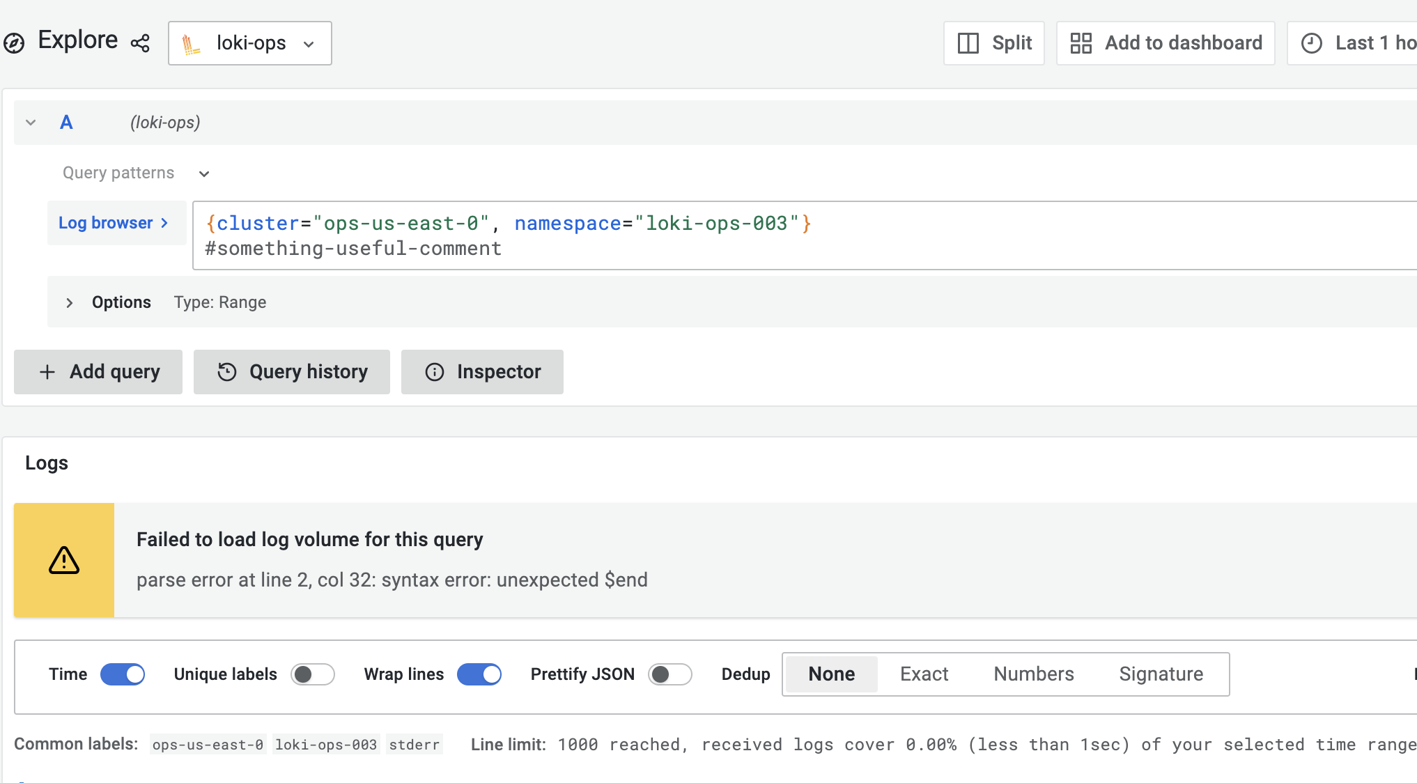 Lokilog Volume Histogram Shows Error If Logql Contains Comments At The End · Issue 53001