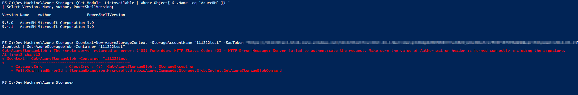 Get Azurestoragecontainer Returns 403 When Using Sas Token Instead Of Storagekey · Issue