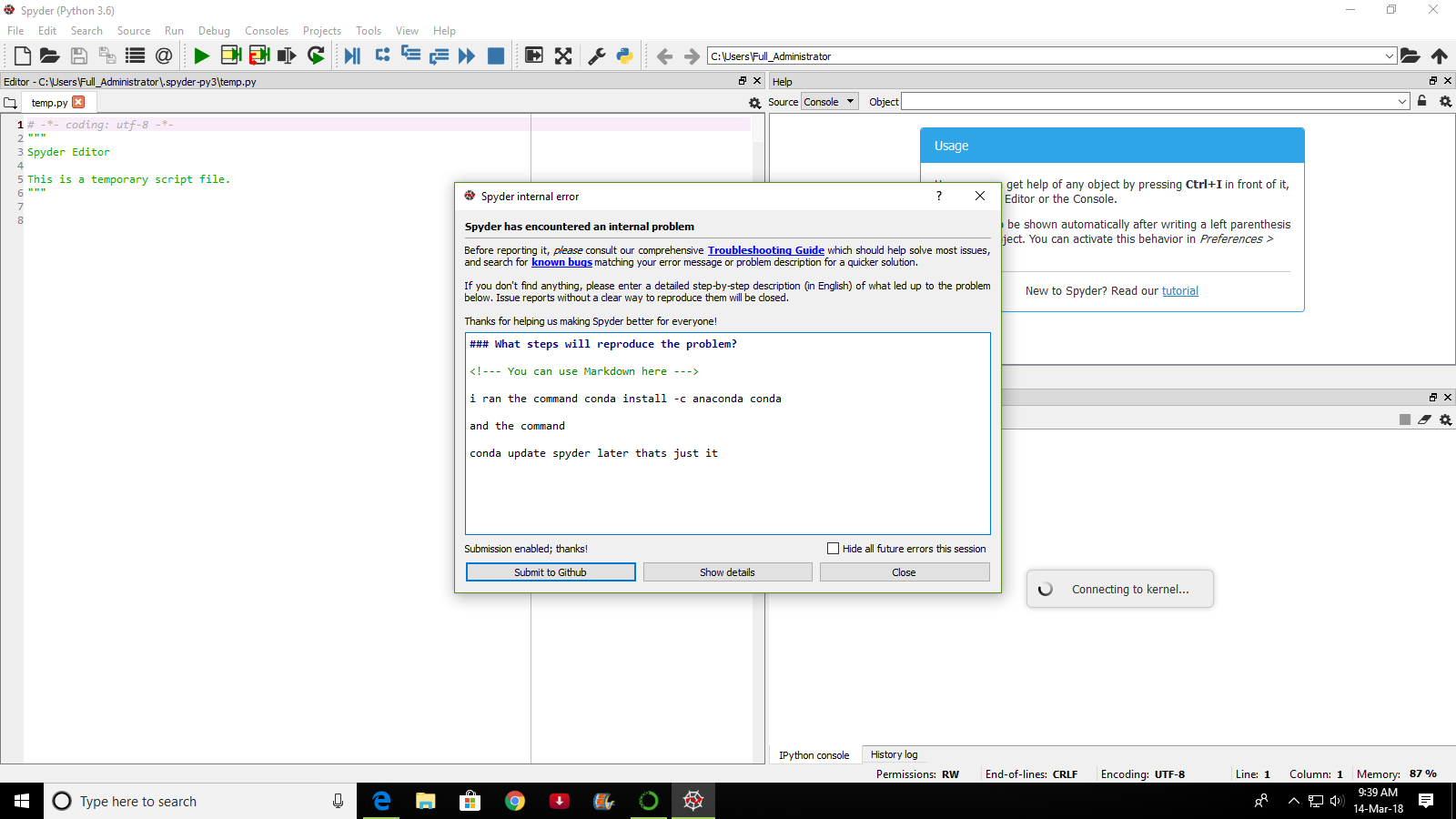 Automatic Error Report · Issue 6756 · Spyder Idespyder · Github