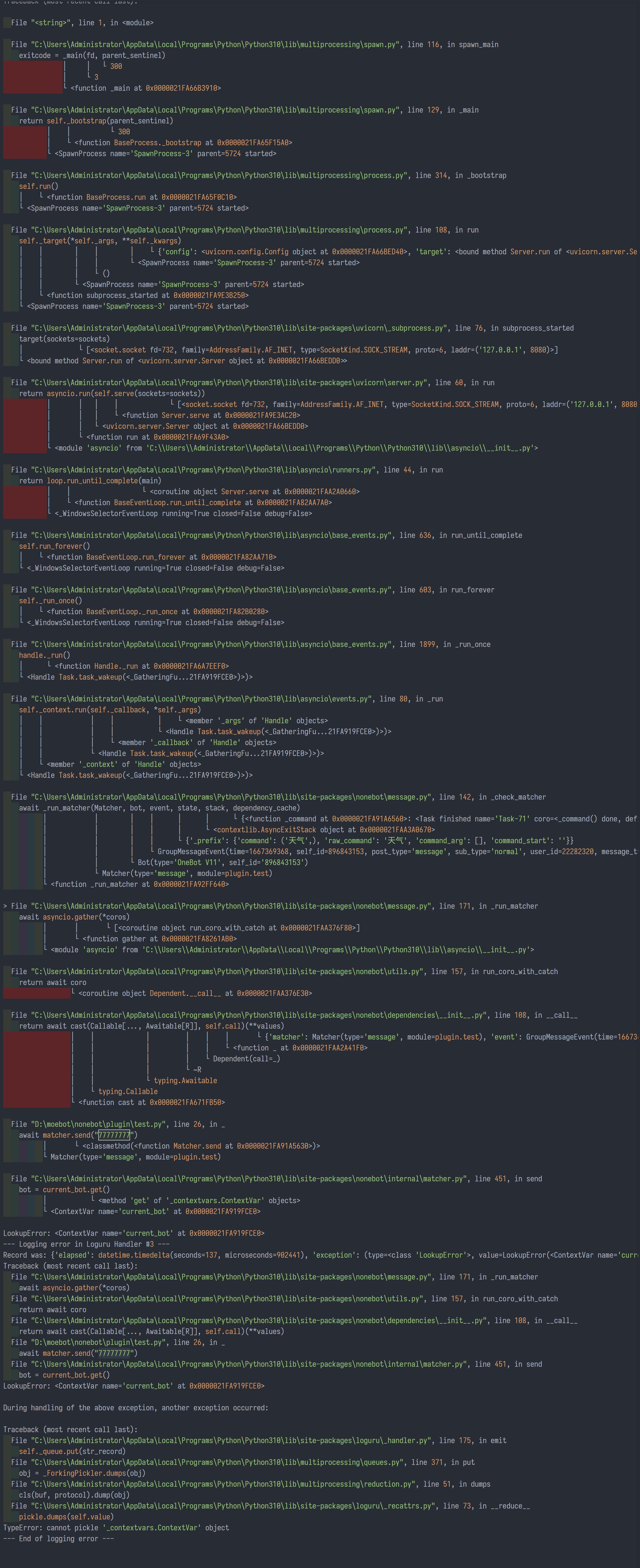 Bug: run_preprocessor时无法使用matcher与用户交互 · Issue #1363 · nonebot/nonebot2 · GitHub
