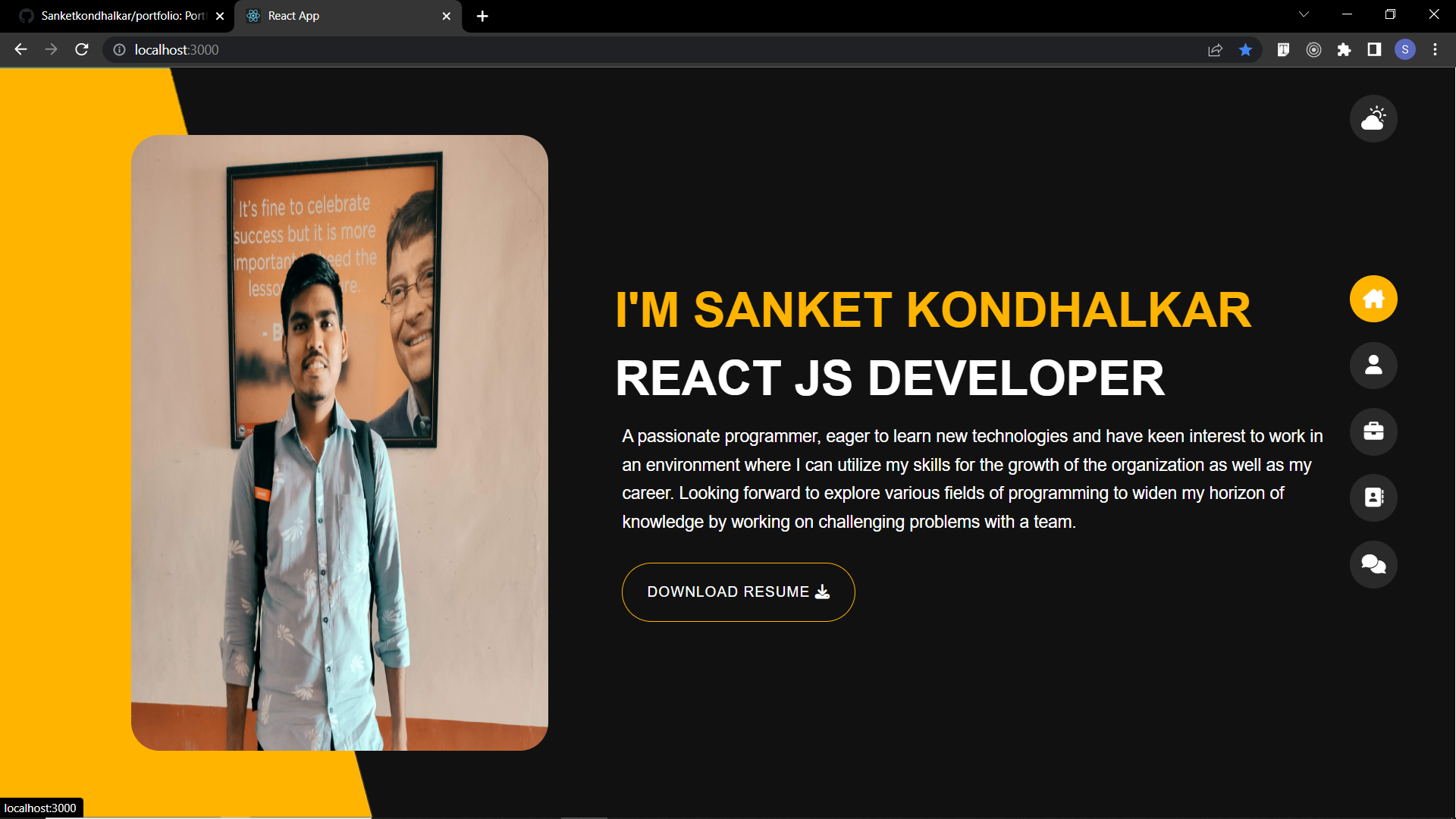 GitHub - Sanketkondhalkar/portfolio: Portfolio website Link