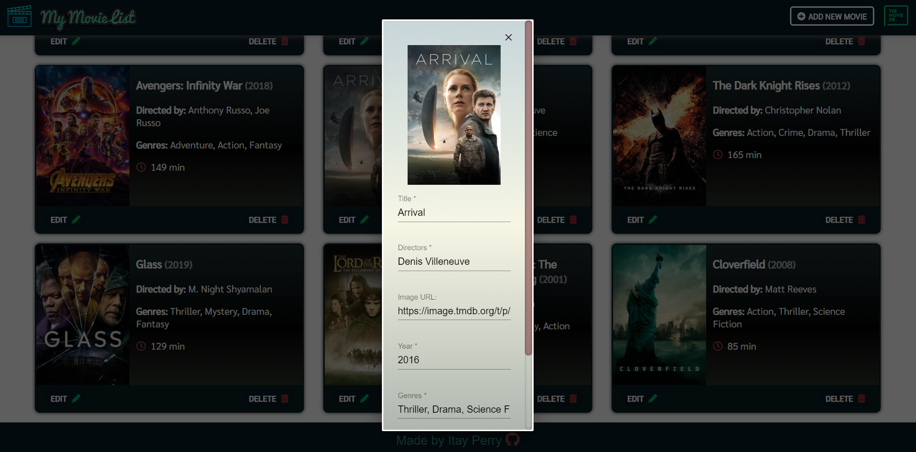 GitHub - itayperry/movies: Running: https://itayperry.github.io/movies/my-movie-list