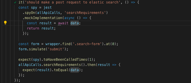 Warning: An update to SearchPage inside a test was not wrapped in act ...