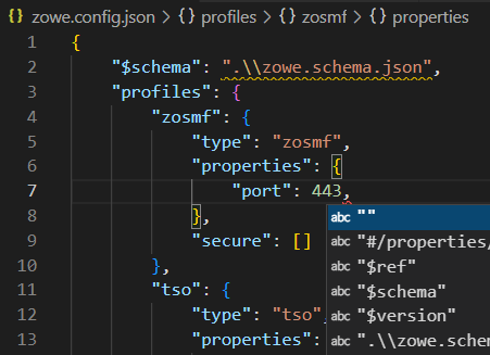 No Inteli-Sense when editing my `zowe.config.json` file · Issue #1163 · zowe/zowe-cli · GitHub
