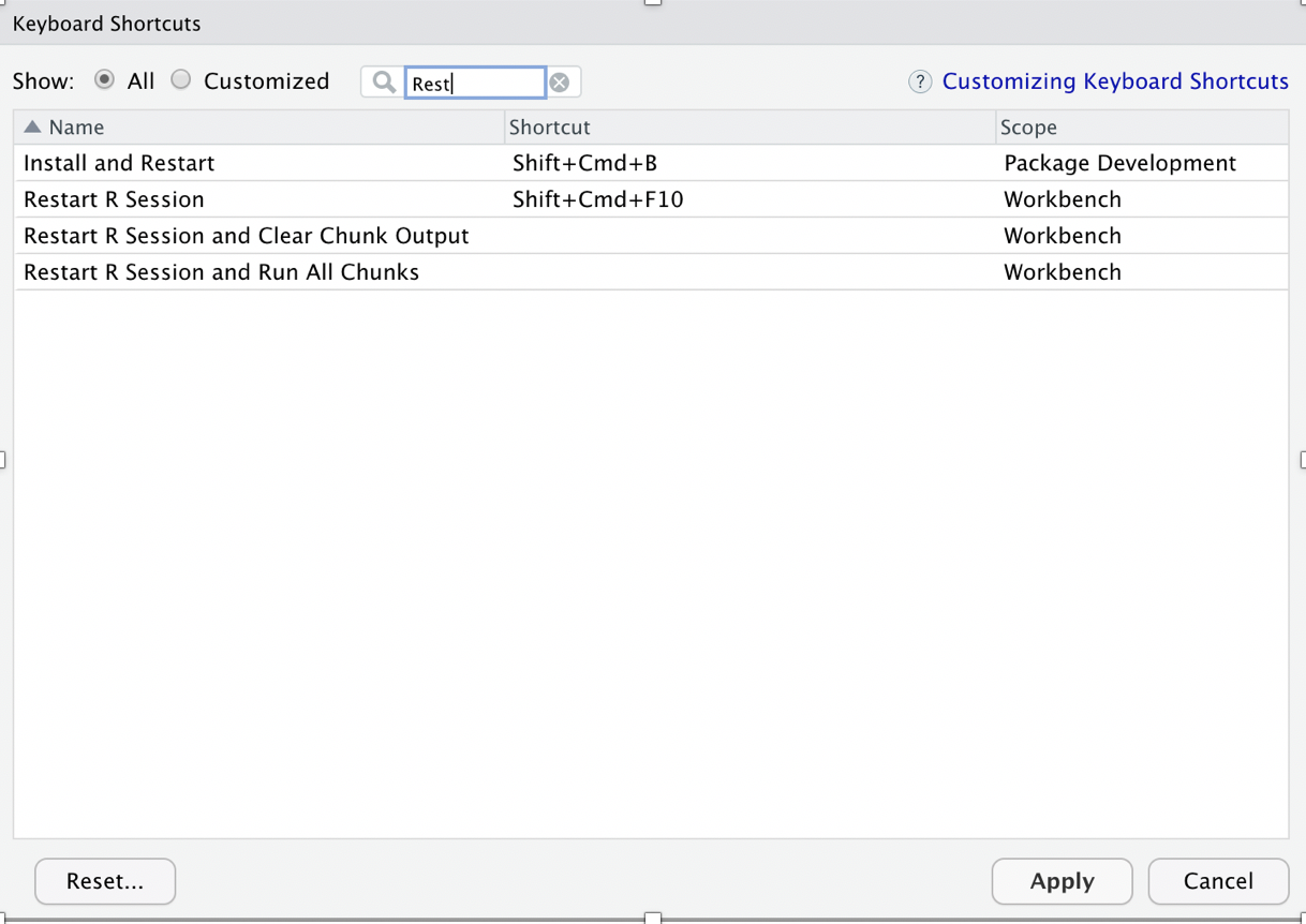 Shortcut for "Restart R session" from within RStudio · Issue #7695 · rstudio/rstudio · GitHub