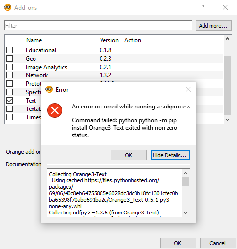 unable to add add-ons (text add-on) · Issue #3268 · biolab/orange3 · GitHub