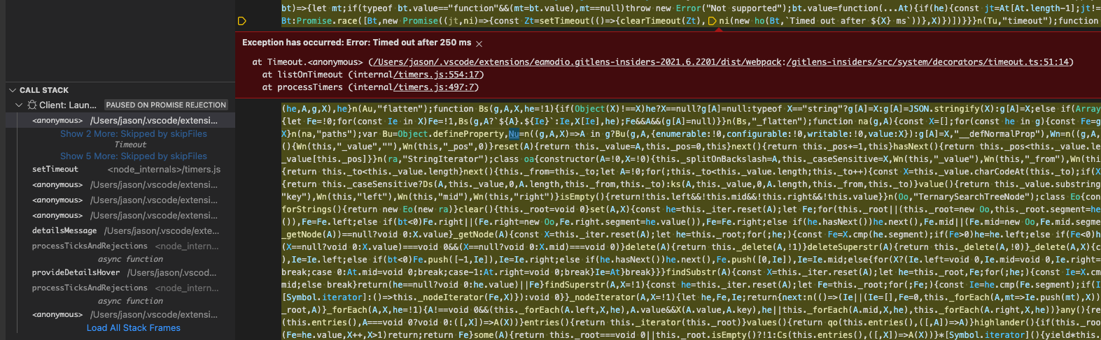 Unhandled Timeout Promise · Issue #1432 · gitkraken/vscode-gitlens · GitHub