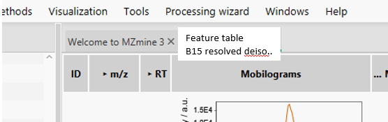 Show Feature list name or Raw file name in tab title · Issue #974 · mzmine/mzmine · GitHub