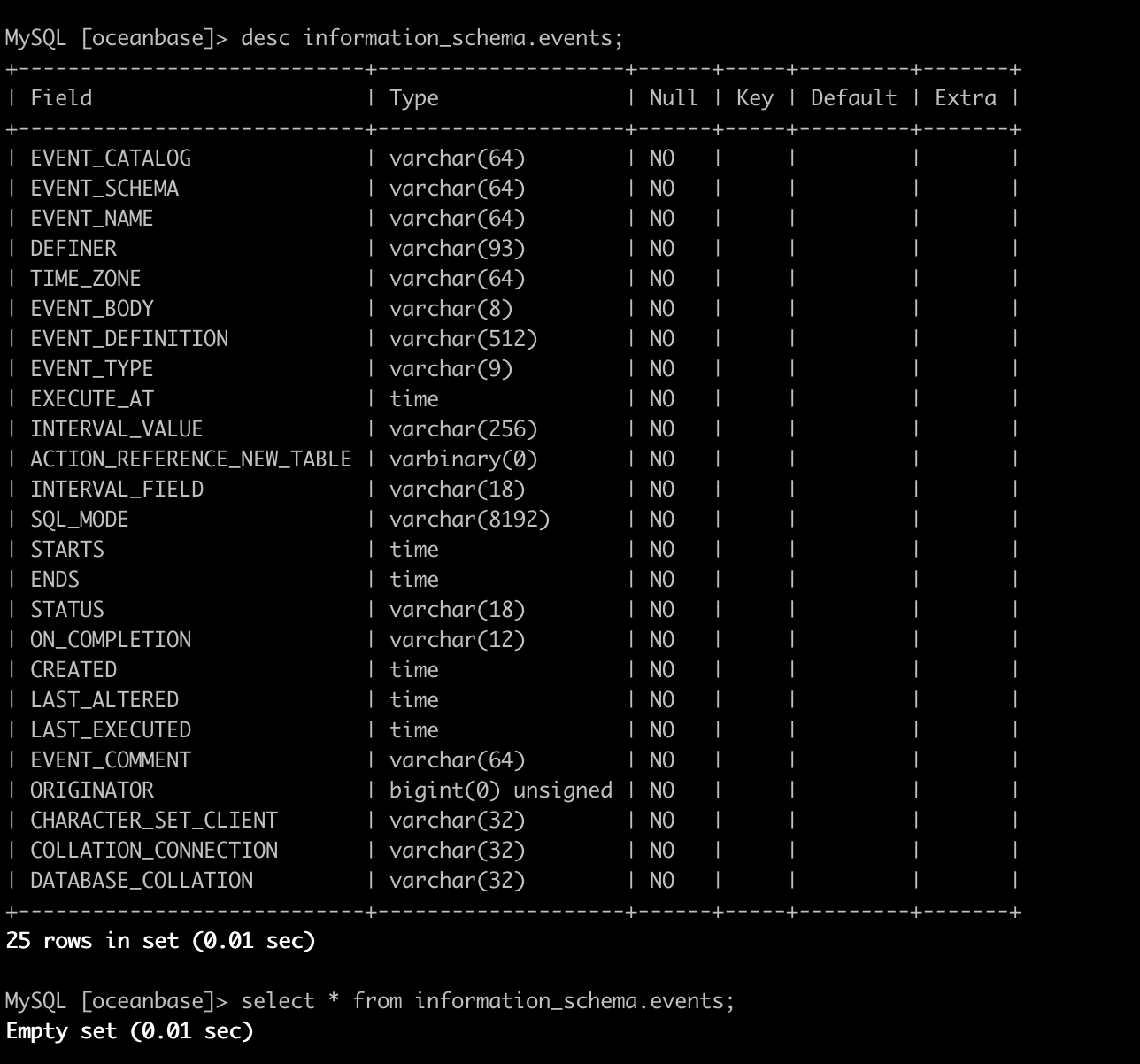 [feat.]: support MySQL information_schema.events · Issue #1194 · oceanbase/oceanbase · GitHub