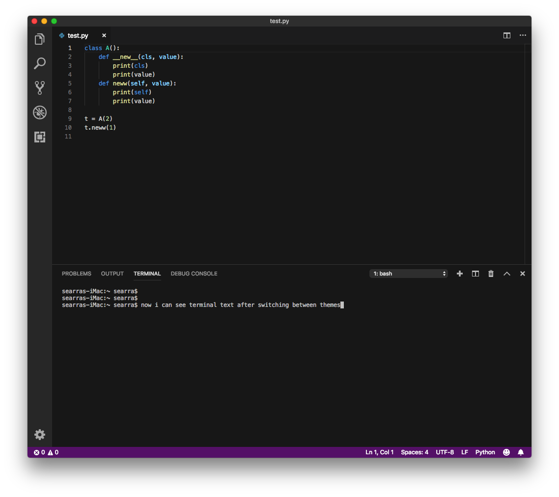integrated terminal shows its text in black on MacOS Sierra (same on ...