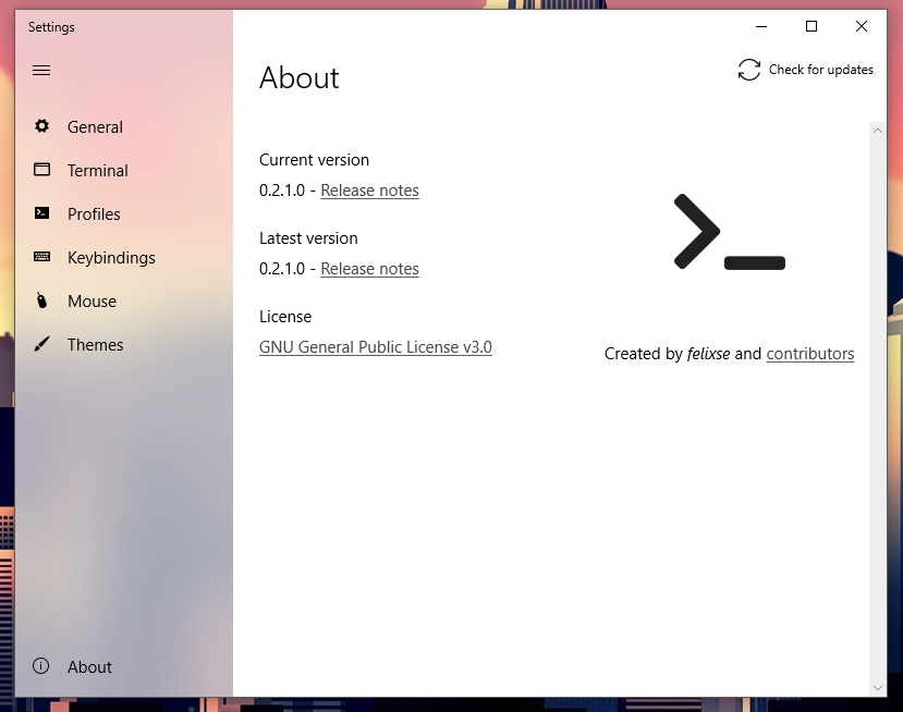 Add "About" section to settings · Issue #98 · felixse/FluentTerminal · GitHub