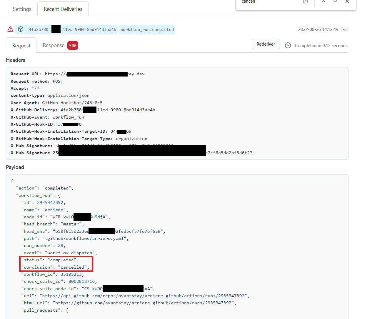 I can't stop the runner through the github page by clicking 'cancel run ...